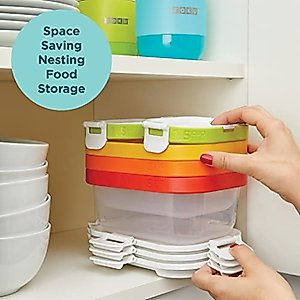 ZOKU - Nested Food Storage Containers with Freezer Pack, Leak Proof with Airtight Lids, for Sandwiches, Lunches, Leftovers and more, Easy to Clean, Reusable, BPA Free (Neat Stack) (11 Piece)