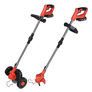 Cordless Weed Eater String Mower with Wheels, Folding Electric Weed Lawn Wacker, Weed Wacker Battery Powered, Brush Cutter, 24V 2000mAh, Suit for Lawn, Yard and Garden Pruning & Trimming