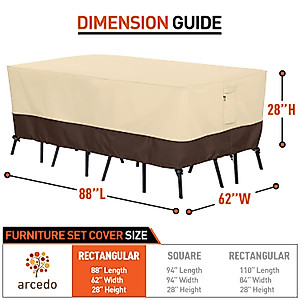 Arcedo Waterproof Patio Furniture Set Cover, Rectangular Dining Table and Chairs Cover, Heavy Duty Outdoor Furniture Cover for Sectional Conversation Set, 88'' x 62'' x 28''H, Beige & Brown