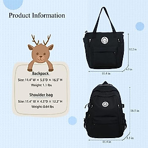 YJMKOI Black Backpacks for Girls and Boys,Classical Travel Backpack Set for Teens Boys Girls, 2PCS Aesthetic Bookbag