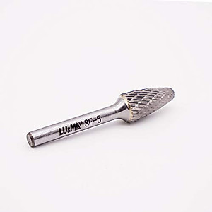 SF-5 Tungsten Carbide Burr Tree Shape Radius End Double Cut Rotary Burr File (1/2” Cutter Dia X 1”Cutter Length) with 1/4'' Shank, by LU&MN
