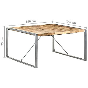 Tidyard Dining Table Rough Mango Wood Tabletop Dinner Table Powder-Coated Steel Legs Gray for Kitchen, Bistro, Restaurant, Home Furniture 55.1 x 55.1 x 29.5 in
