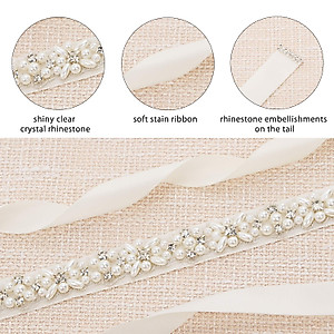 Tendaisy Women's Rhinestone Belts with Pearls Crystal Birdal Sashes for Wedding Gowns Ivory