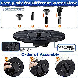 Solar Bird Bath Fountains, Bowl with Fountain Pump, Powered Water Combo Set 4 Spray Types for Outdoor Garden Yard Patio Lawn (Freestanding Style)