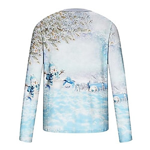 Lcxifdre Christmas Sweatshirt for Men Graphic Xmas Printing Long Sleeve Tee Shirt Crewneck Comfort Pullovers Vacation Clothes Light Blue