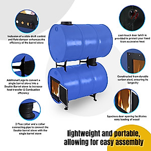 Sonret Barrel Woodstove Kit with Adapter Kit & Burn Barrel Grate – Perfect for 30-55 Gallon Barrel - Barrel Stove Kits - Fire Wood Camp Stove Barrel Stove Kit & Double Barrel Stove Adapter Kit…