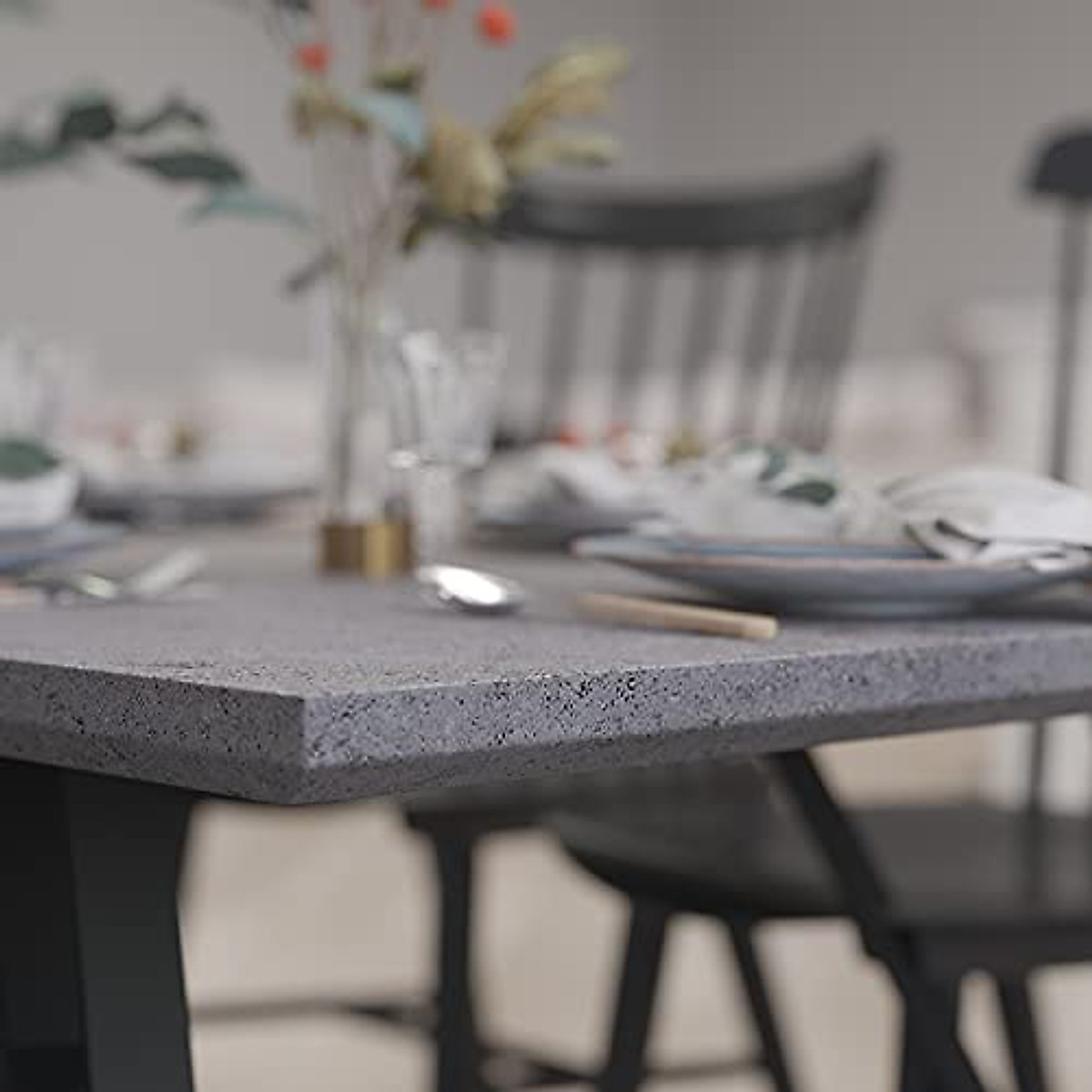 Merrick Lane Maya Rectangular Dining Table Faux Concrete Finish Kitchen Table with Retro Hairpin Legs