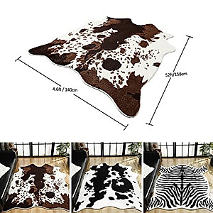 Kimicole Cute Cow Print Rug Faux Cowhide Rug, Upgraded Fluffy Animal Printed Area Rug for Living Room Bedroom Office Western Decor, Luxury Animal Print Carpet Non-Slip, Brown and White, 4.6ft x 5.2ft