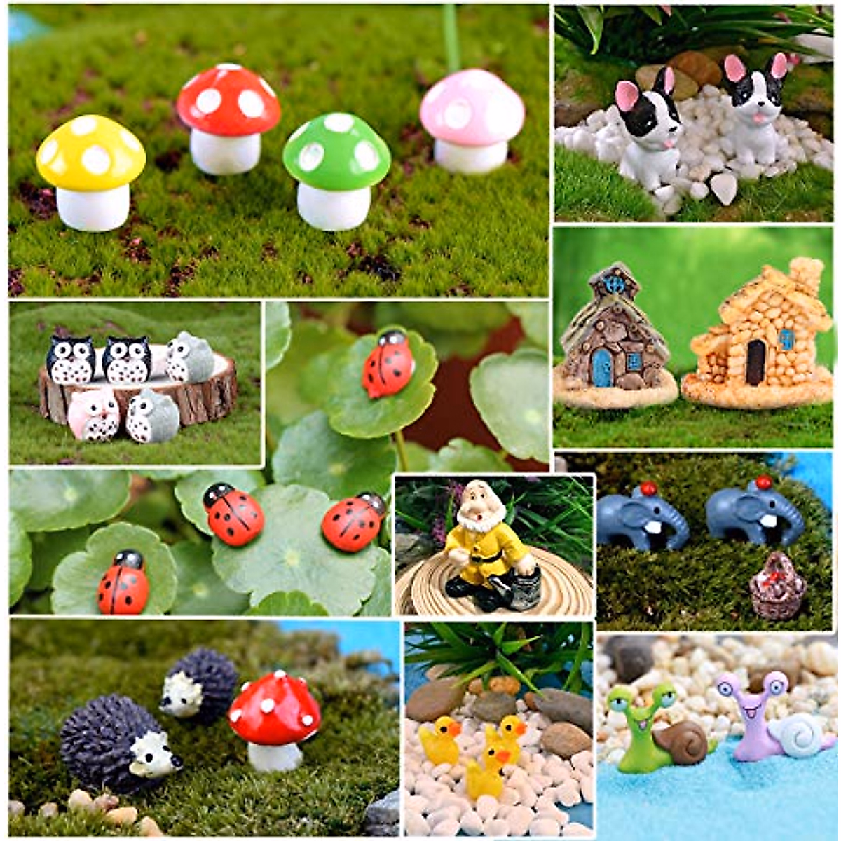 TCJJ 61 Pieces Fairy Garden Accessories, Miniature Fairy Garden Gnomes Garden Houses and Figurines DIY Micro Landscape Ornaments for Garden Dollhouse Potted Plant Bonsai Terrarium Decor