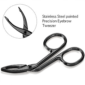Hicarer 3 Packs Eyebrow Scissors Tweezers, Scissors Handle Shaped Eyebrow Straight Tip Tweezers Clip, Flat Tip Tweezers Hair Plucker, Straight Tip Hairgripping Eyebrow (Black Plated)