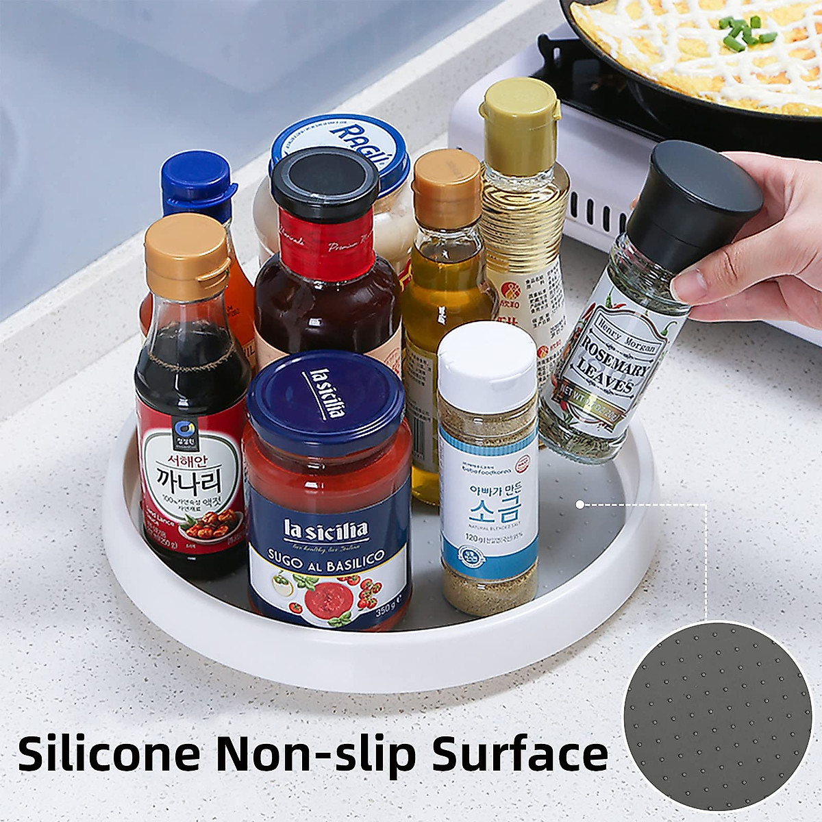 Rarapop 2 Pack Non Skid Lazy Susan Turntable Display Stand, 10-Inch Rotating Spice Rack Spinning Organizer for Cabinet, Pantry, Refrigerator, Countertop