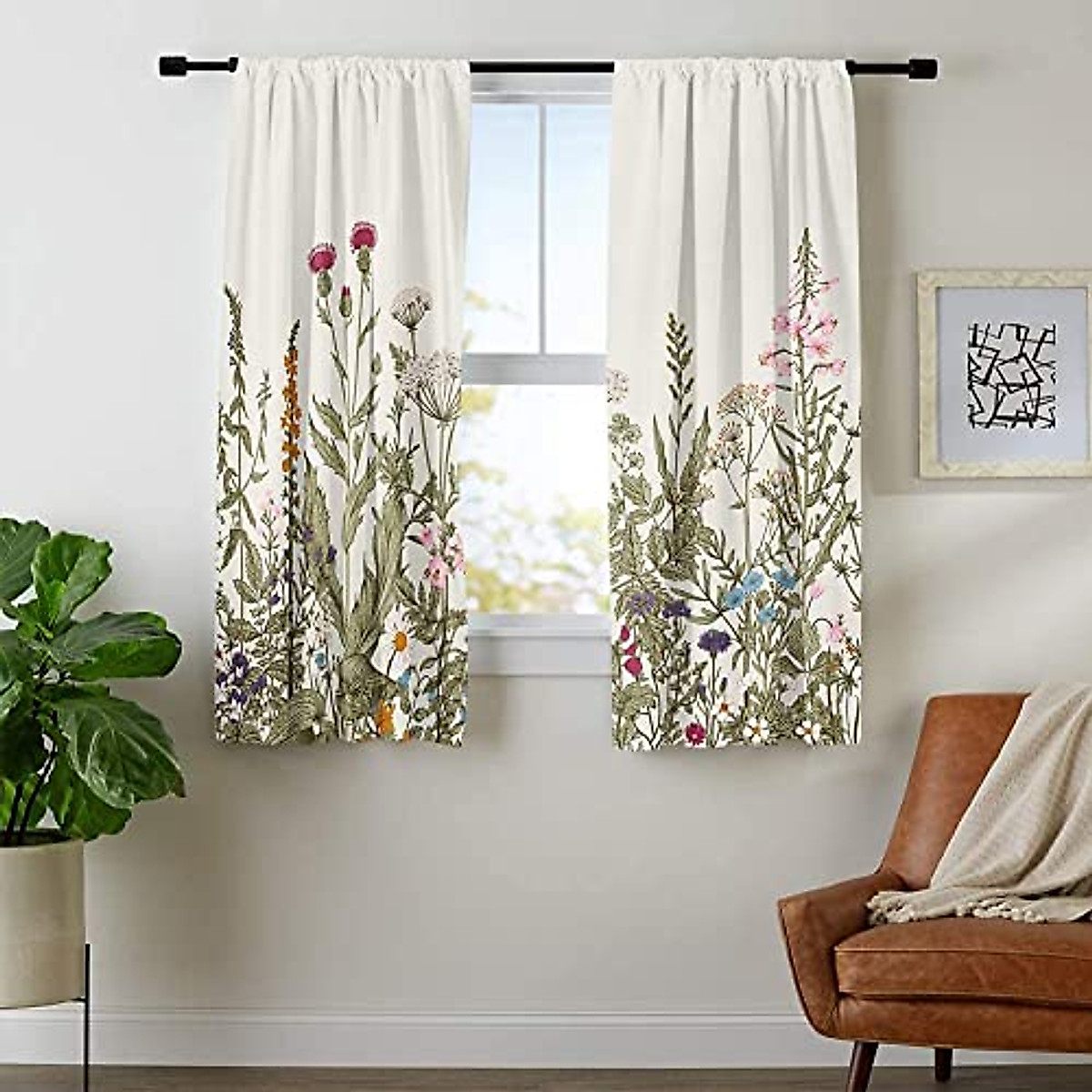ABxinyoule Kitchen Window Curtain Plant Small Floral Wildflower Velvet Curtain Cafe Curtains Herb Living Room 84" W x 63" L (2 Panels 42W x 63H)