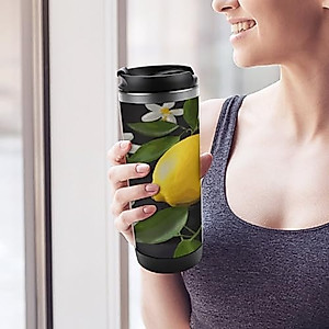 RTFGHJS 13oz Vacuum Insulated Stainless Steel Tumbler with Leakproof Lid Lemon And Flower 304 Stainless Steel Travel Mug Wide Mouth Coffee Cup for Hot & Cold Drinks (380ml)