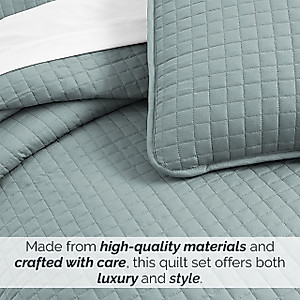 Southshore Fine Living, Inc. Oversized King Quilt Bedding Set, Soft Microfiber, Stain and Pet Hair Resistant Bedding, California/King Size Quilt Coverlet Bedspread Set with 2 Shams, Steel Blue