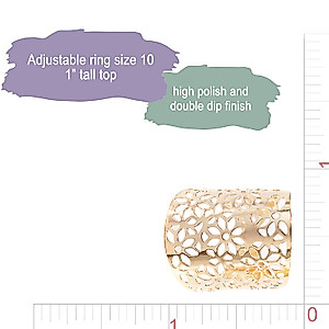 Spinningdaisy Gold Plated Adjustable Wide Filigree Floral Ring