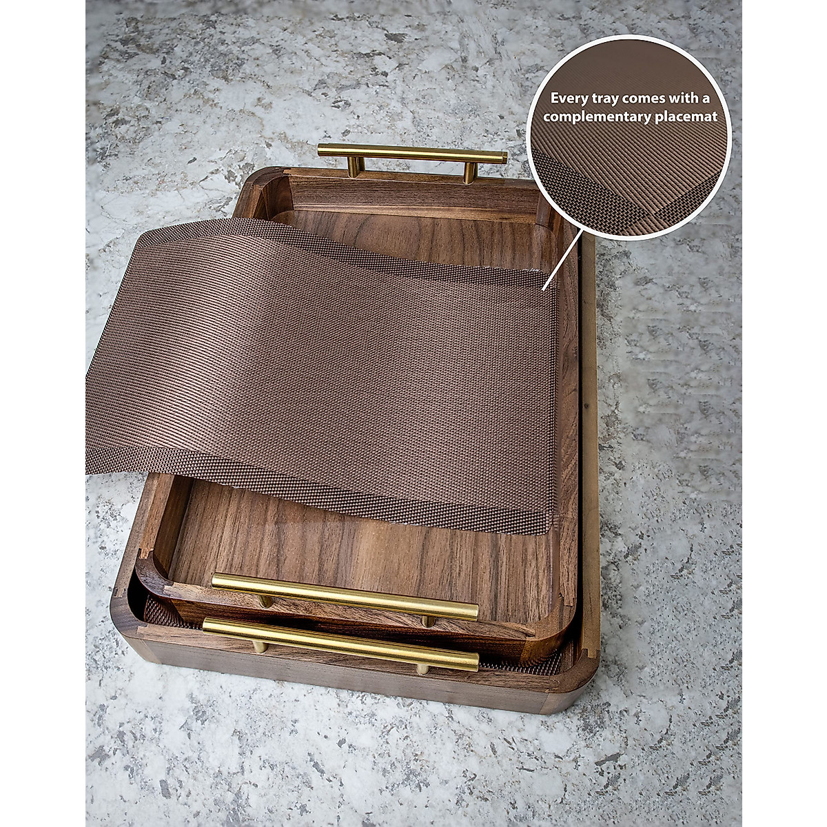 Generic Round Black Walnut Wood Serving Tray, Medium+Large