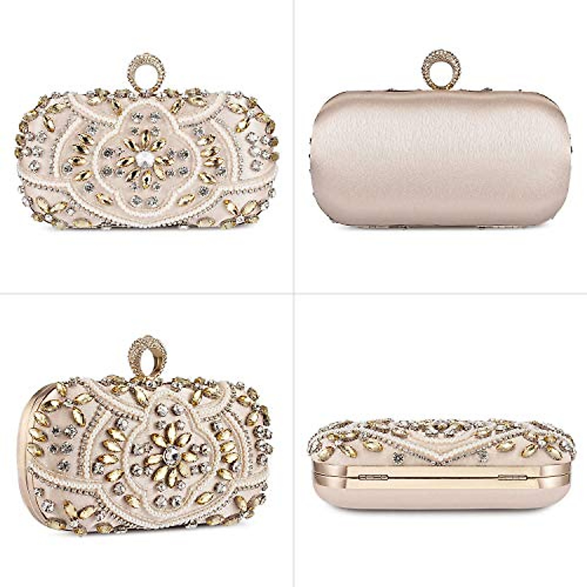 Tanpell Womens Beaded Clutch Bag Fashion Diamond Evening Handbag Bridal Purse for Wedding Party (Gold)