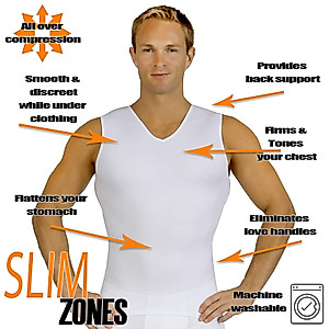 Insta Slim Mens Compression Sleeveless V Neck Muscle Shirt- Slimming Body Shaper Undershirt(Large, White)