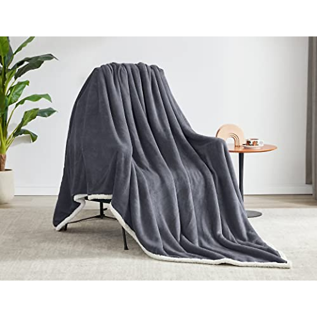 BEAUTEX Sherpa Fleece Throw Blankets, Soft Fluffy Flannel Plush Blanket and Throw, Fuzzy Cozy Grey Cuddle Blankets for Couch Bed Sofa Adults (50" x 60", Grey)