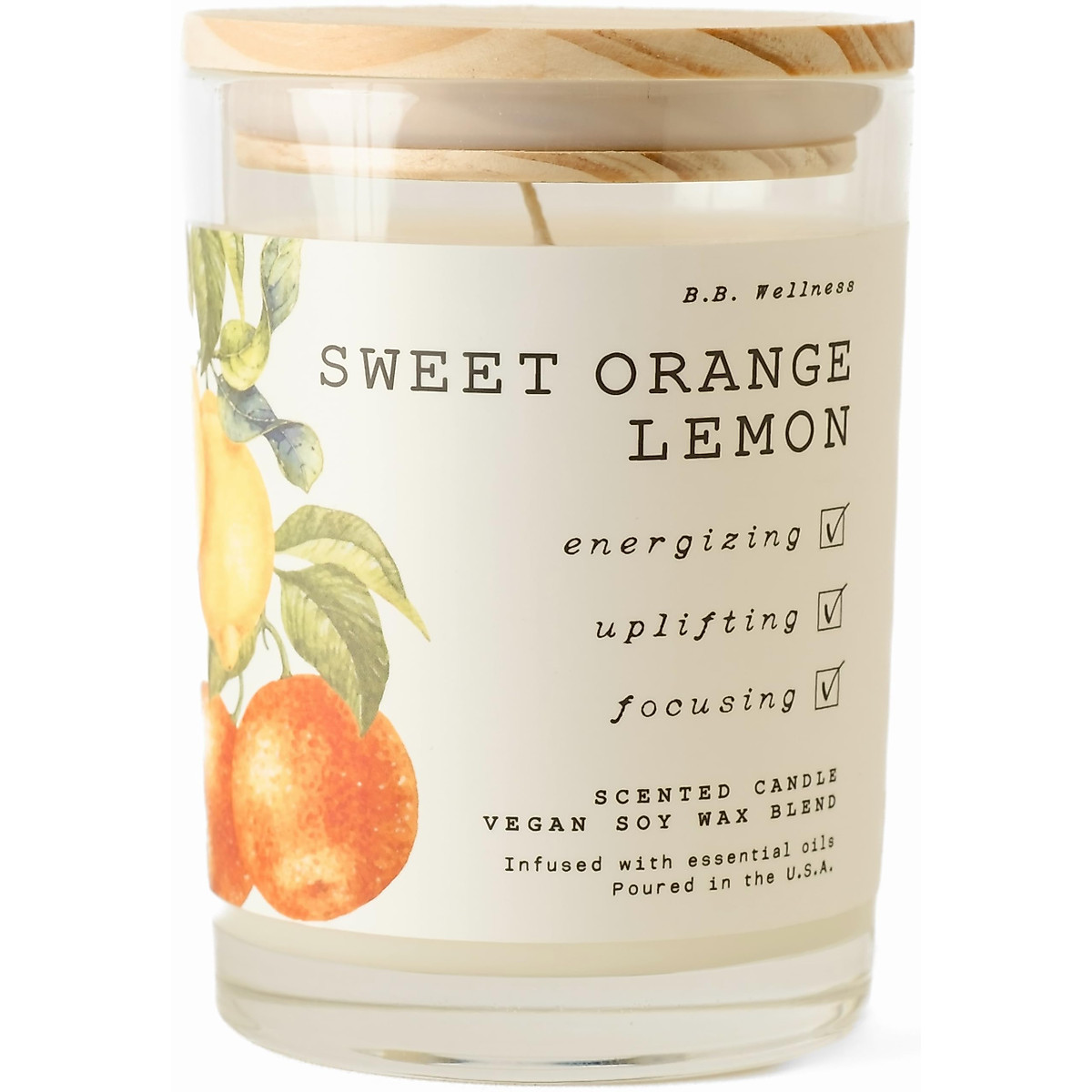 Leoben Company | B.B. Wellness | Hand Poured Soy Wax | Made in Small Batches | 40 Hours | 9 oz | Infused with Natural Essential Oils | Vegan (Sweet Orange Lemon)