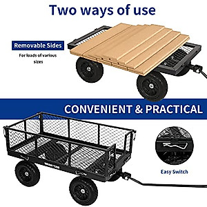 BILT HARD 880 lbs 10" Flat Free Tires Steel Garden Cart with 180° Rotating Handle and Removable Sides, 4 Cu.Ft Capacity Heavy Duty Garden Carts and Wagons