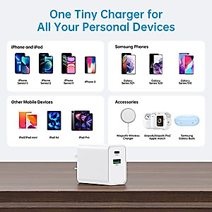 USB C Wall Charger Block 20W, Dual Port USB-C Wall Plug-in USB Charger 20W PD & QC3.0 USB A Fast Charging Block for iPhone 14/13/12/11 /Pro Max, iPad Pro, AirPods Pro, Samsung Android Phones and More