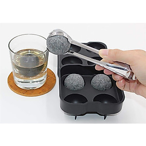 Whiskey Stones Set include 4 Large Sphere Granite Whiskey Rocks + Silicone Ice cube tray + Stainless Steel Tong. Large and Reusable whiskey stone could chill your Whiskey & Beverage longer