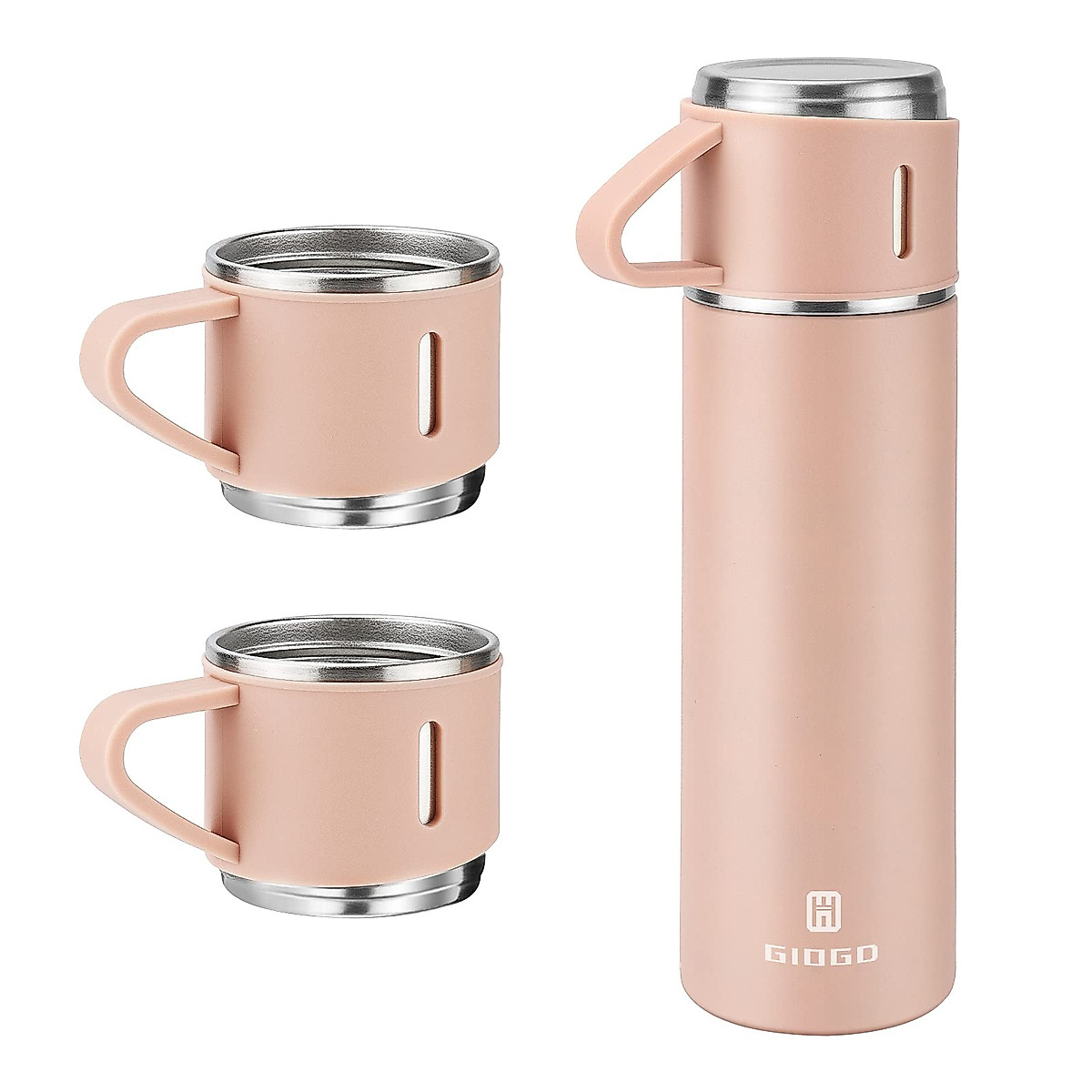 Stainless Steel Thermo 500ml/16.9oz Vacuum Insulated Bottle with Cup for Coffee Hot drink and Cold drink water flask.(Pink,Set)