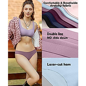 Knowyou 6 Pack Seamless Underwear for Women Sexy No Show Bikini Panties High Cut Hipster Breathable Stretchy Soft Briefs for Ladies