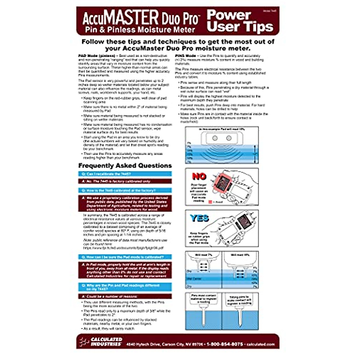 Calculated Industries 7445 AccuMASTER Duo Pro Pin & Pinless Moisture Meter Detects Hidden Leaks and Moisture | Combo Non-invasive Pad + Pin Sensors | for Restoration Contractors, Woodworkers, DIYs