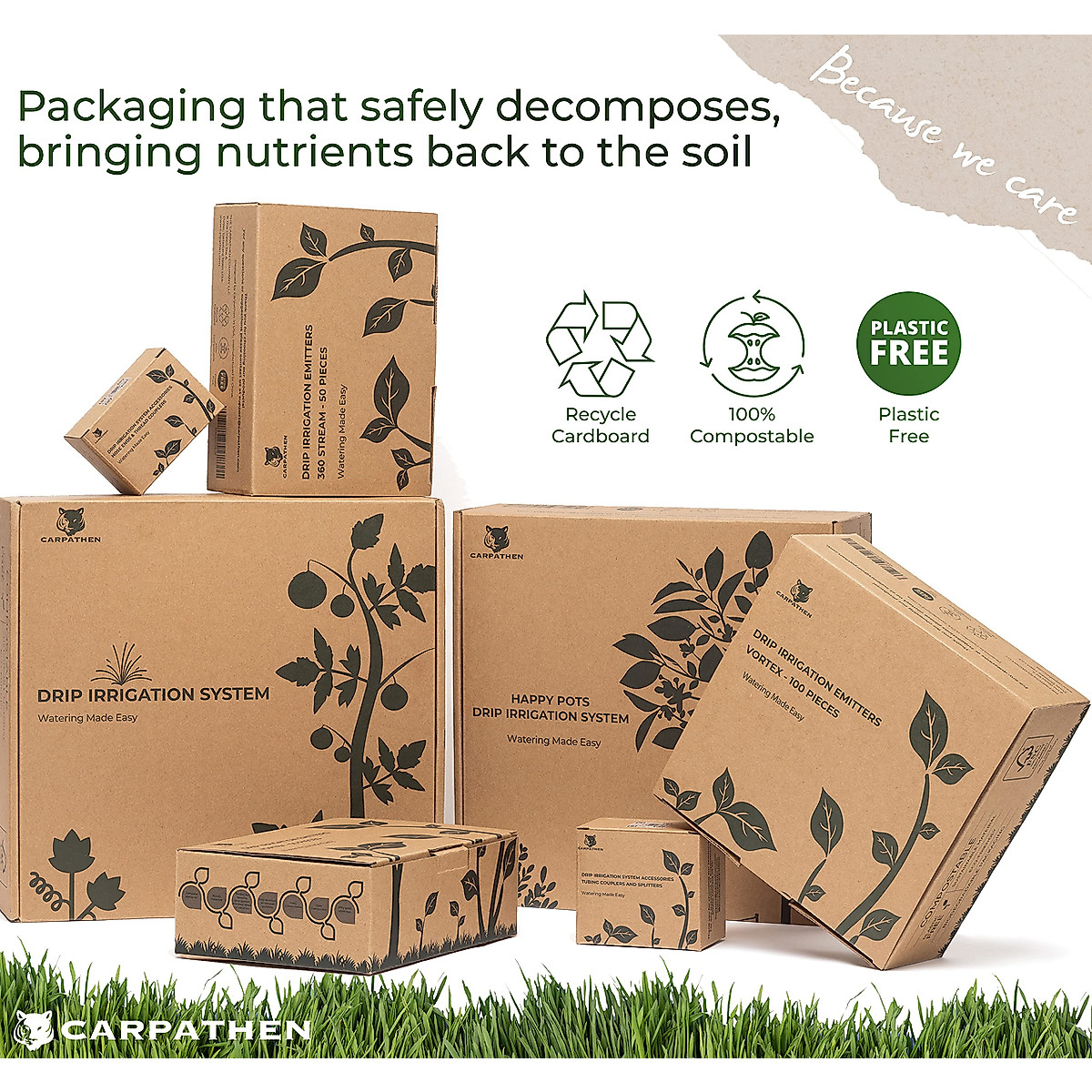 CARPATHEN Drip Irrigation Emitters Spray - 100 pcs Drip Sprinkler Head for 1/4 inch Drip Irrigation Tubing + 1/4 Drip Irrigation Tubing - 100 ft Black Drip Irrigation Hose