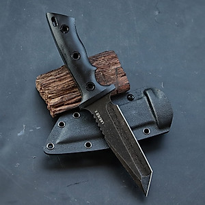 LENGREN 10.5 Inches Tactics knife Full Tang Fixed Blade Tanto DC53 Steel G10 Handle with Kydex Sheath,For Men Camping Hiking Hunting (Black)