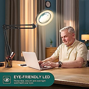 Magnifying Glass with Light Toolour 5X&10X Magnifying Glass Light with 26in Long Arm, 3 Colors Dimming Magnifying Desk Lamp, Lighted Magnifier Glass for Jewelry Close Work Reading Hobby Craft
