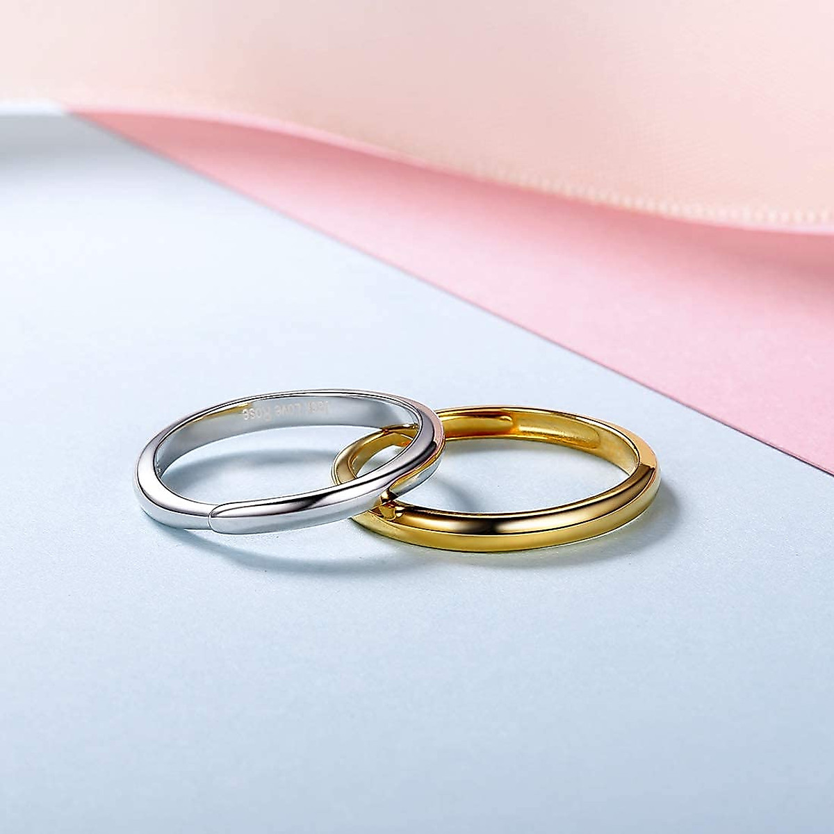 SILVERCUTE Wedding Band 18K Gold Plated Sterling Silver 2.5mm Wide Couple Rings for Men Women, Adjustable