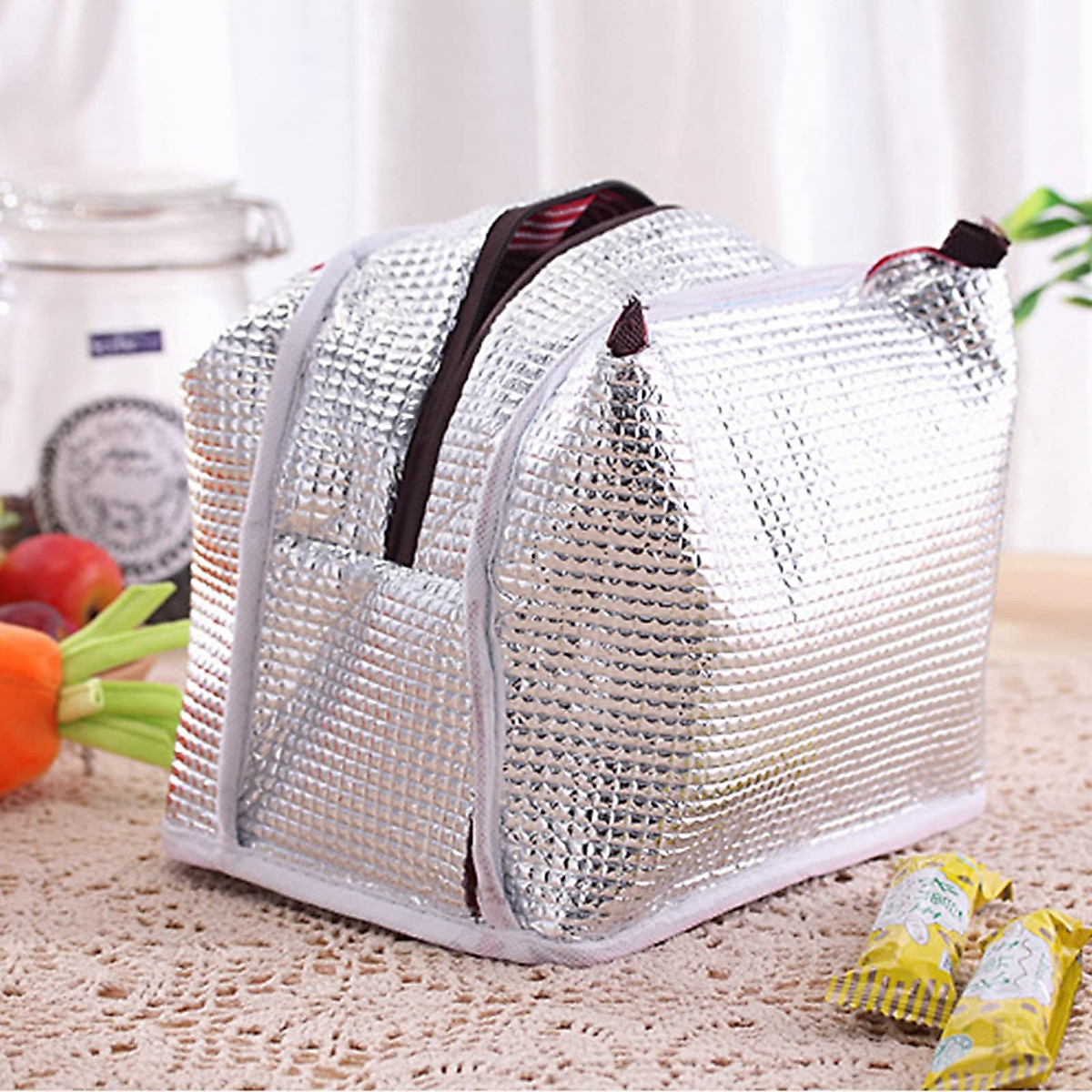 Lunch Tote Bag 4PCS Reusable Lunch Bag Portable Insulated Cooler Bag Thermal Lunch Organizer Bag for Work Picnic (Green+Red+Brown+Blue) Group02