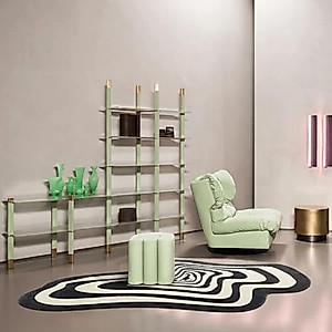 Black and White Abstract Striped Irregular Shape Area Rug 3ft Faux Wool Ultra Soft Rug for Livingroom Bedroom Diningroom Aesthetic Home Office Decor Playroom Carpet