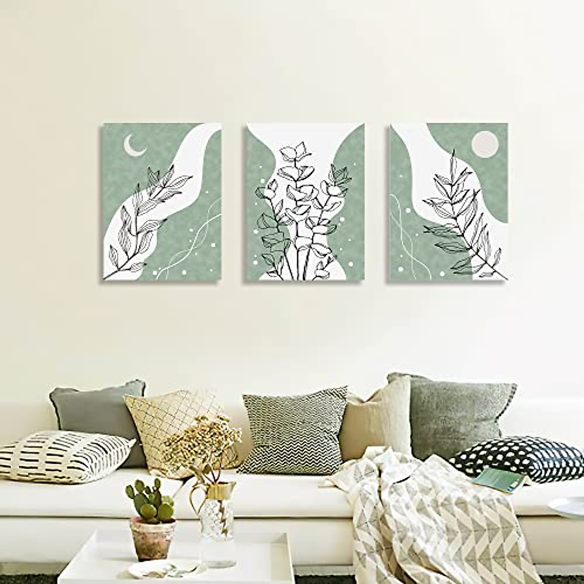 Bohemia Wall Art Set of 3, Framed Canvas Boho Wall Decor, Mid Century Modern Wall Decor for Living Room, Bedroom, Bathroom, Office 12"x16"x3