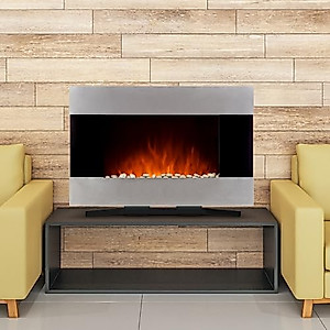 36-Inch Wall Mounted Electric Fireplace - Modern Stainless-Steel Fireplace with Floor Stand, Remote, and Adjustable Heat and Brightness by Northwest
