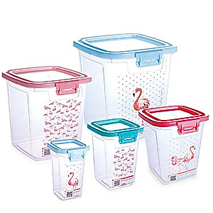 Plasutil 5 Piece Food Storage Container Set with Lock Duo. Lids Attached.
