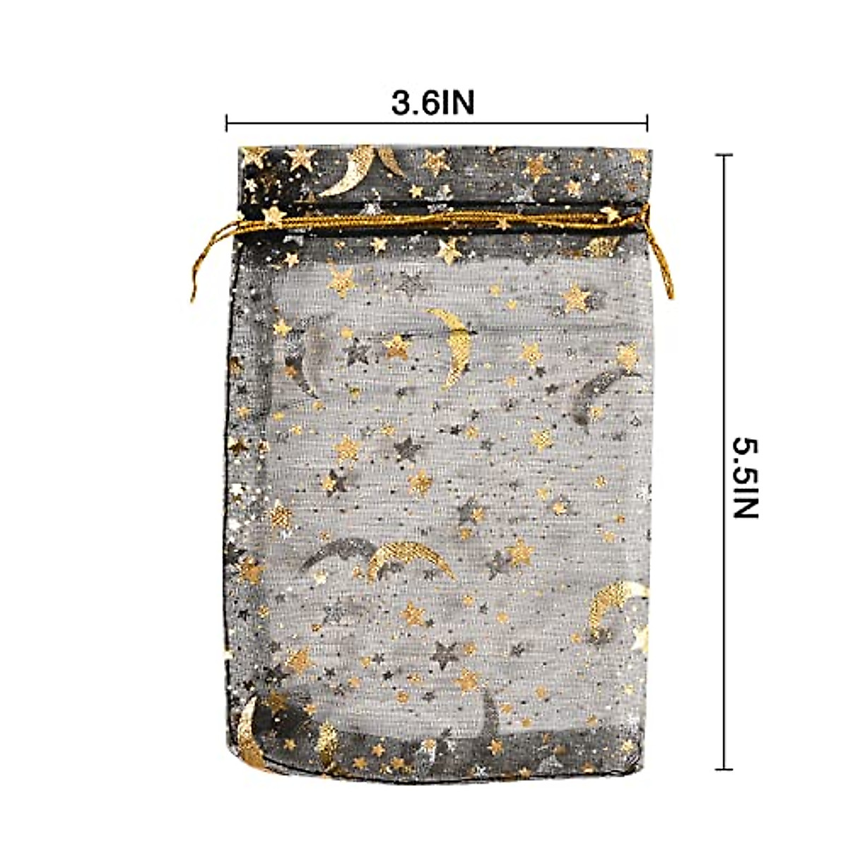 FUSHENMU 100pcs 4x6 Inch Black Organza Jewelry Gift Bag,Moon Star Drawstring Candy Bag Pouch for Wedding Baby Shower Party Gift Wrapping Supply