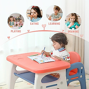Kids Table and Chair Set, Activity Table for Kids with Storage Shelf Ideal for Preschool, Kindergarten, Easy to Clean,Durable and Drawing,Toddler Table and Chair Set(Coral red)