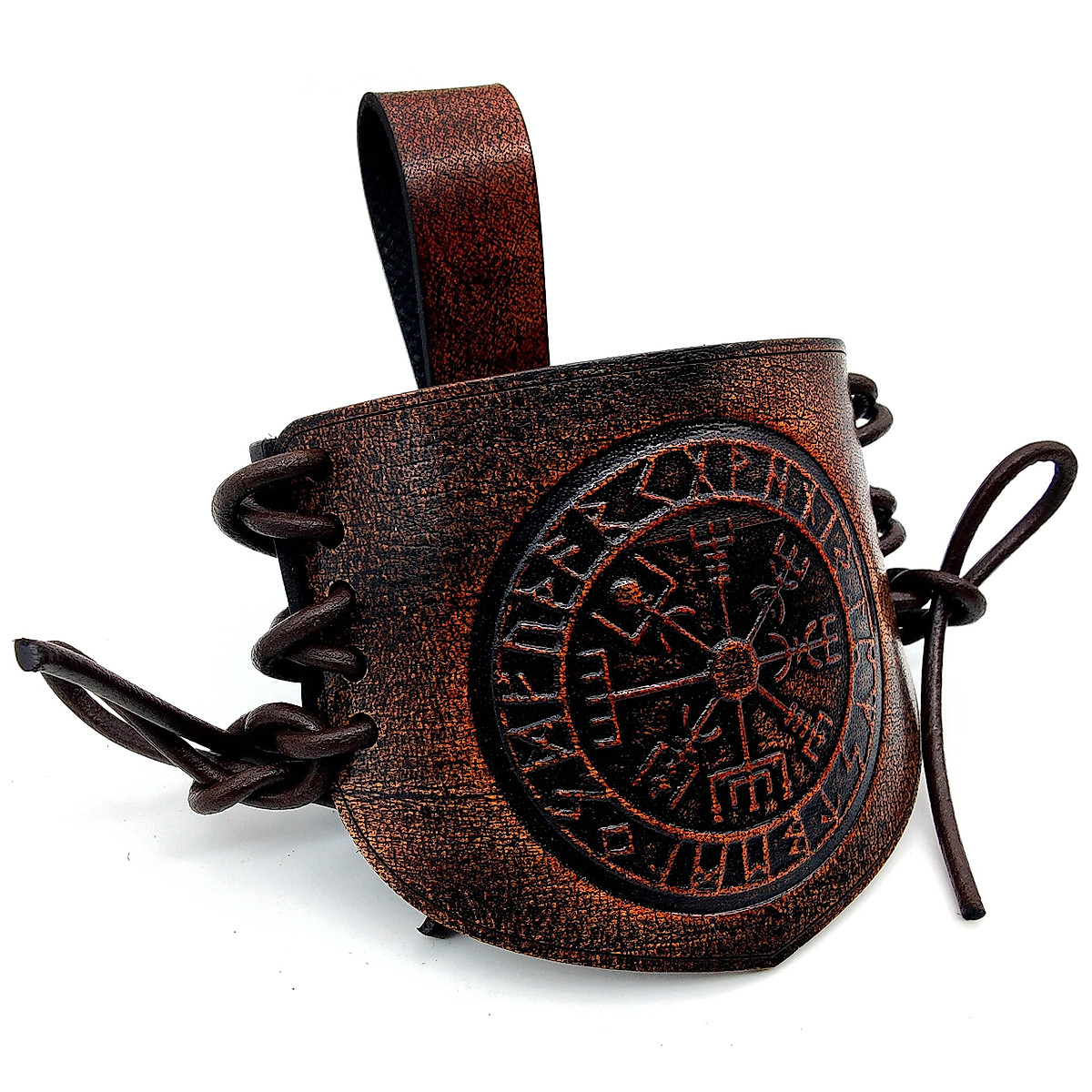 5MoonSun5's Medieval Viking Leather Belt Attachment Genuine Leather Hanger/Holster/Holder for 12" to 16'' Viking Drinking Horn Handcrafted Accessory securely attaching it to your belt, bag,or backpack