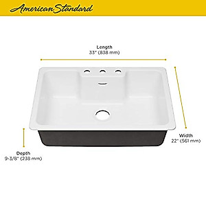 American Standard 77SB33223.308 Quince 33 x 22 Single Bowl Cast Iron Kitchen Sink-3 Holes, Brilliant White