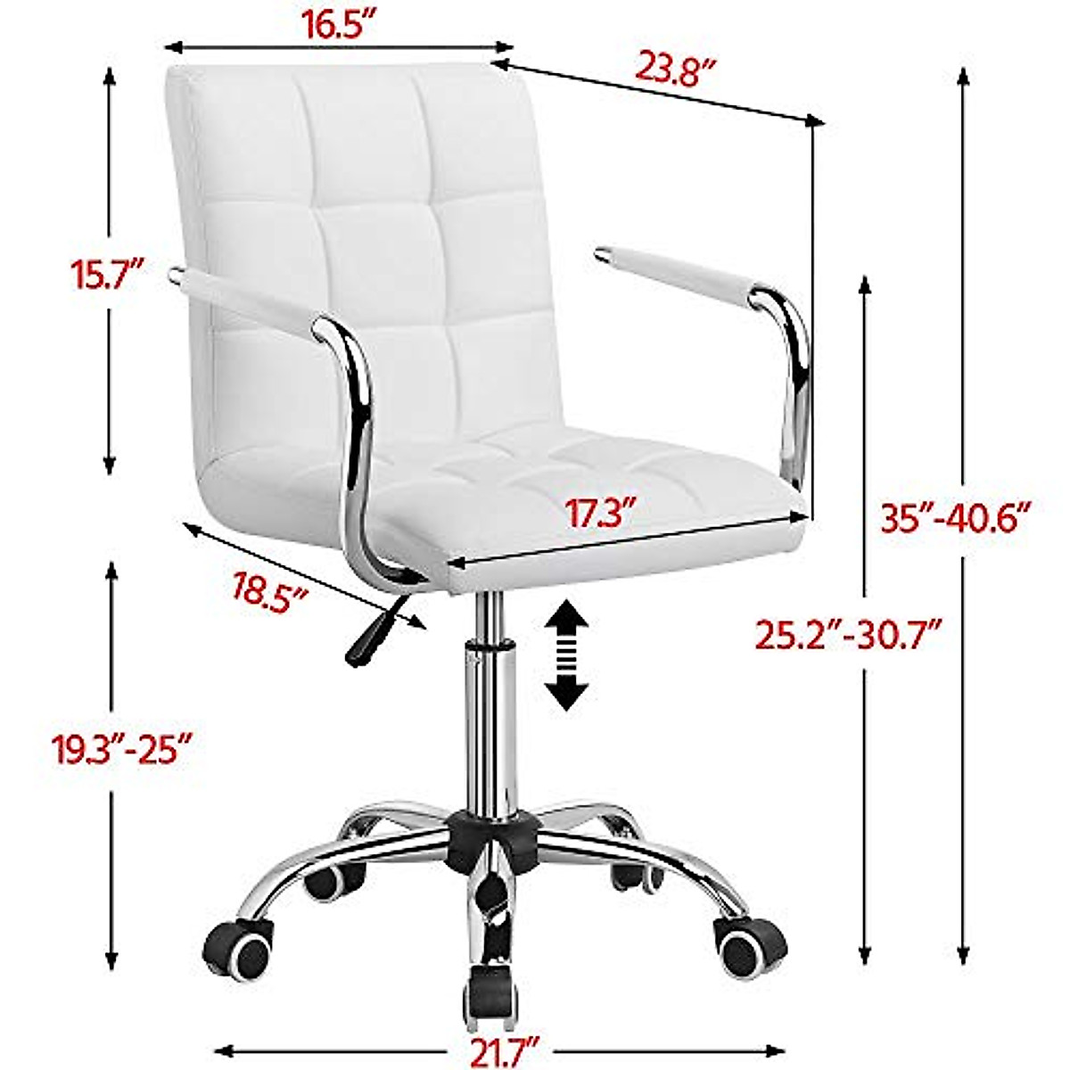 Yaheetech White Desk Chairs with Wheels/Armrests Modern PU Leather Office Chair Midback Adjustable Home Computer Executive Chair on Wheels 360° Swivel