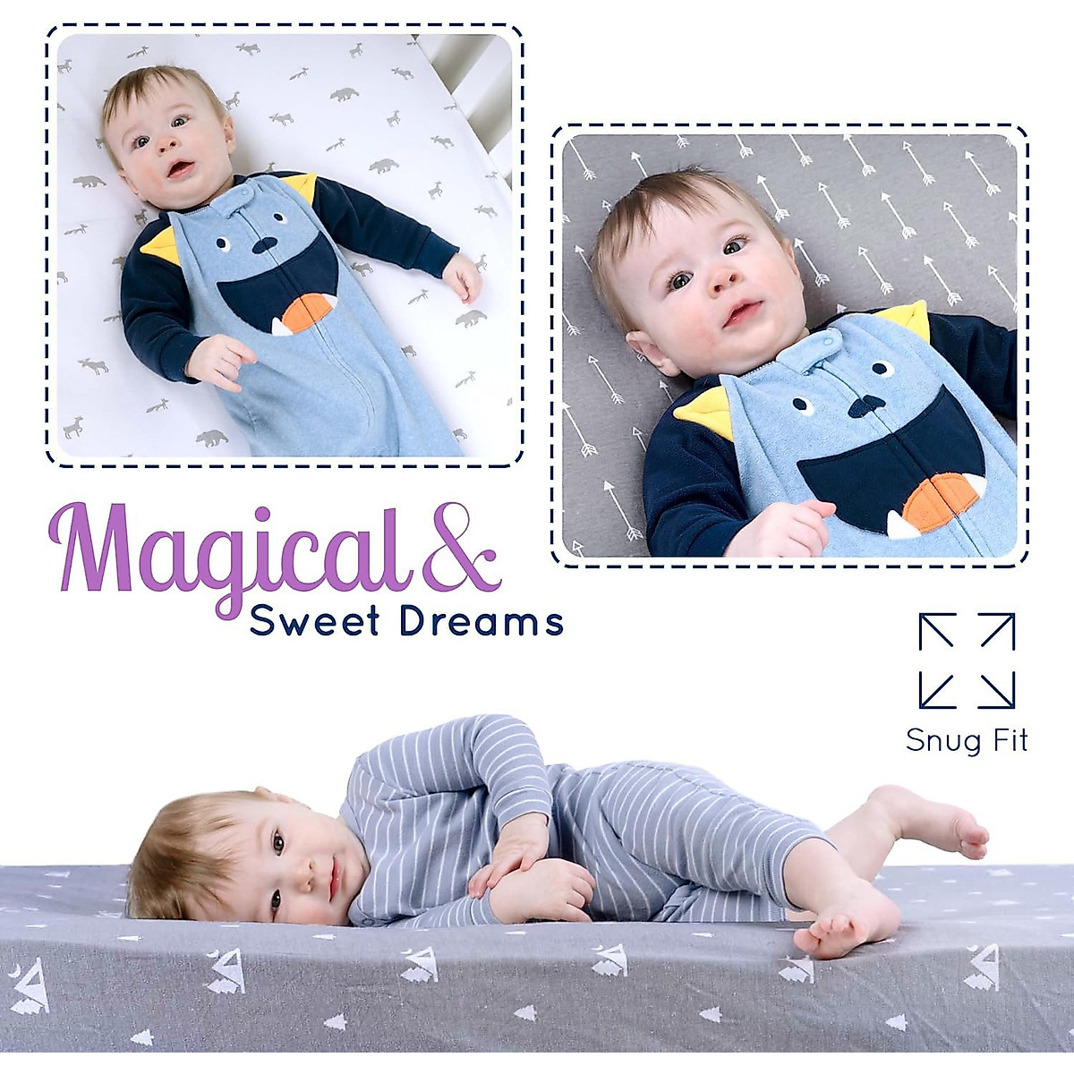 GROW WILD Pack n Play, Mini Crib Sheets 3-Pack | Soft Jersey Sheet Set for Boys or Girls | Playard Mattress, Pack and Play Sheets Fitted | Portable Bassinet Sheet - Woodland Nursery Decor