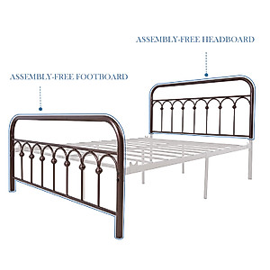 YALAXON Vintage Sturdy Full Size Metal Bed Frame with Headboard and Footboard Basic Bed Frame No Box Spring Needed，Antique Brown