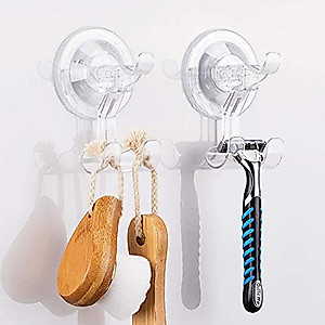 LUXEAR Shower Suction Cup Hooks, 4 Pack Razor Holder for Inside Shower Removable Reusable Wall Hangers for Bathroom Waterproof Powerful Vacuum Suction Cup Hooks for Loofah Towel Robe Bathrobe Kitchen