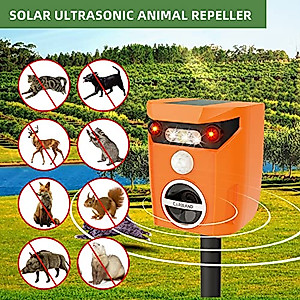 Careland Ultrasonic Deer Repellent Solar Animal Repeller Outdoor Cat Repellent Motion Activated with LED Flashing Light,Keep Animals Deer Raccoon Foxes Dogs Away from Lawn and Garden