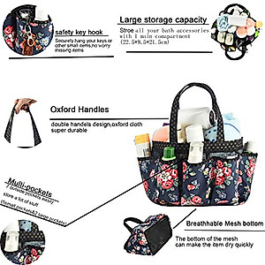 NINU Portable Mesh Shower Caddy Bag, Travel Shower Basket Tote for Bathroom Accessories, College Dorm Room Essentials- Flower Design