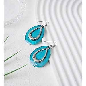 Jules D. Natural Shell Tear Drop Earrings Trendy Fashion Dangling Earring for Women (Teal)